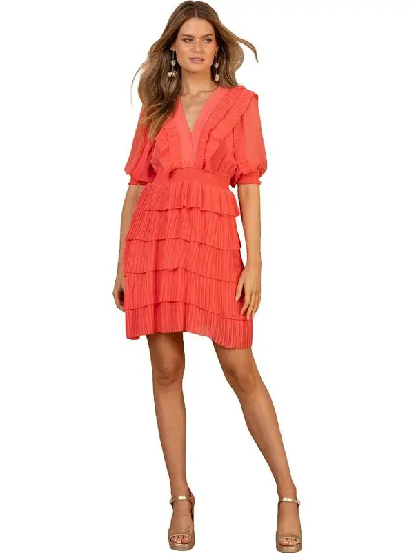 Hale Bob Zoya Chiffon Dress - Red / Orange