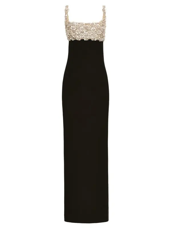 Oscar De La Renta Mother-of-pearl Embroidered Gown - Black