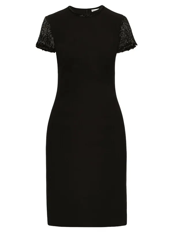 Oscar De La Renta Bugle Bead Embroidered Sheath Dress - Black