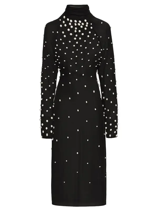 Oscar De La Renta Pearl Cluster Georgette Dress - Black