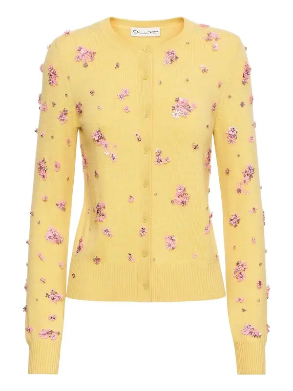 Oscar De La Renta Crystal Cluster Embroidered Cardigan - Pink