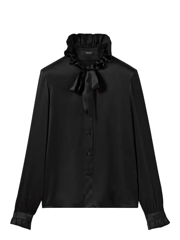 Gucci Silk Satin Bow Shirt - Black