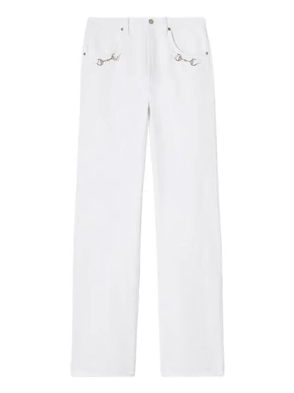 Gucci Cotton Denim Pants With Horsebit Detail - White