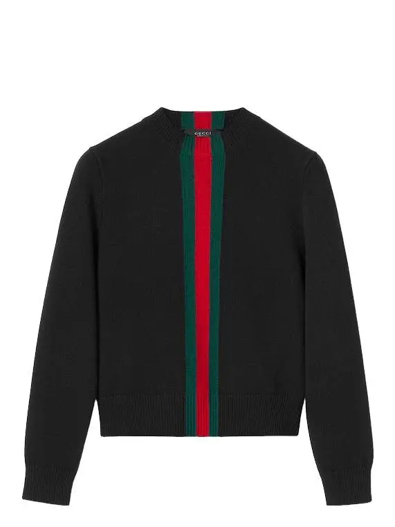Gucci Fine Knit Wool Sweater With Web Intarsia - Black