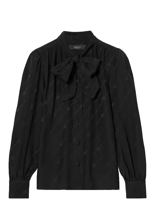 Gucci Silk Crêpe Satin Interlocking G Shirt - Black