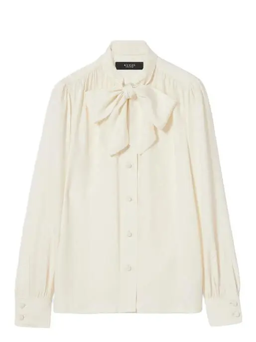 Gucci Silk Crêpe Satin Interlocking G Shirt - White