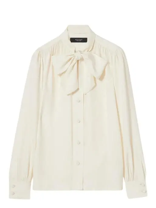 Gucci Silk Crêpe Satin Interlocking G Shirt - White