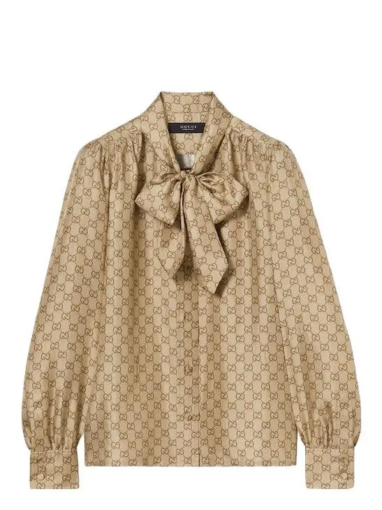 Gucci Printed Silk Twill Shirt - Beige