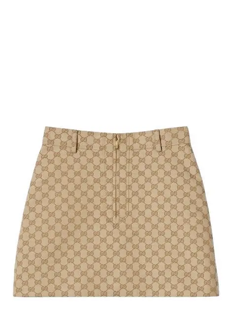 Gucci Gg Cotton Canvas Jacquard Fabric Skirt - Beige