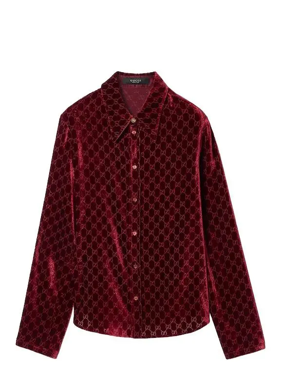 Gucci Stretch Gg Velvet Devoré Shirt - Bordeaux