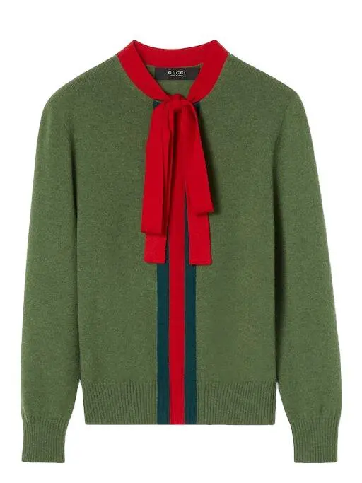 Gucci Knit Cashmere Sweater With Ribbon - Green