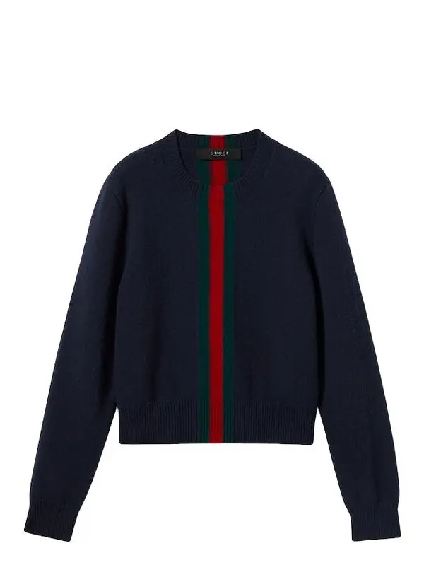 Gucci Fine Knit Wool Sweater With Web - Blue