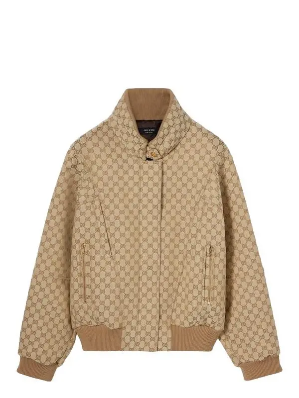 Gucci Gg Cotton Canvas Zip Jacket - Beige