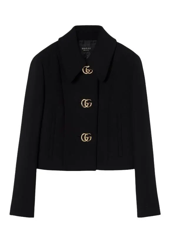 Gucci Crêpe Wool Jacket With Double G Button - Black