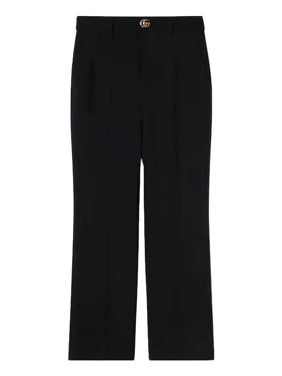 Gucci Crêpe Wool Pants With Double G Button - Black