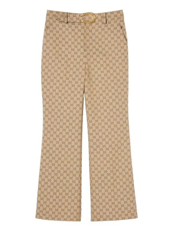 Gucci Gg Cotton Canvas Jacquard Pants - Beige