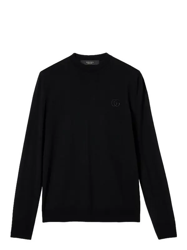 Gucci Knit Wool Sweater With Double G Embroidery - Black