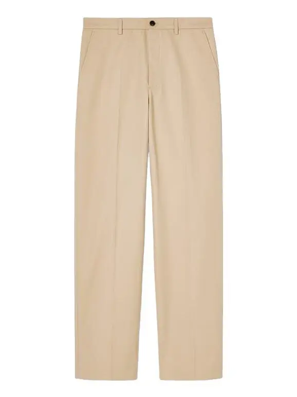 Gucci Cotton Twill Pants With Crest Embroidery - Beige