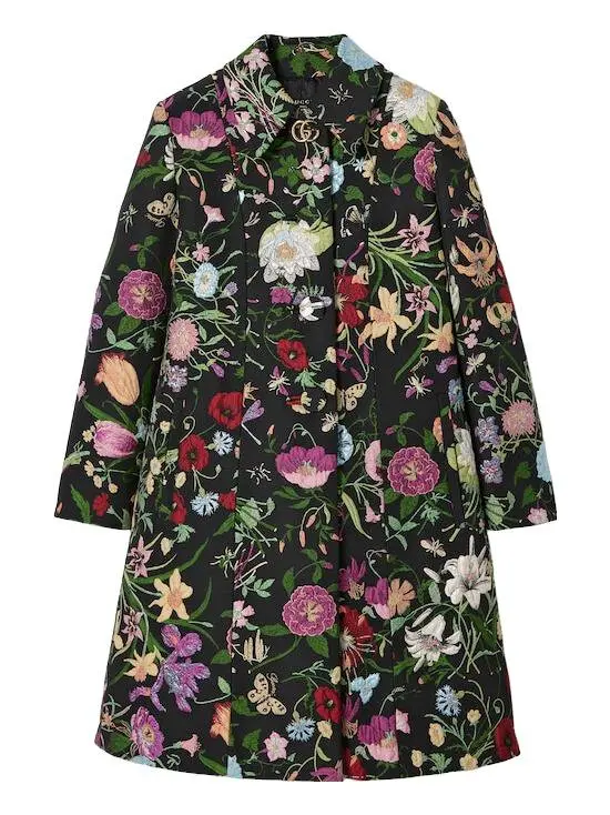 Gucci Flora Silk Brocade Coat - Black