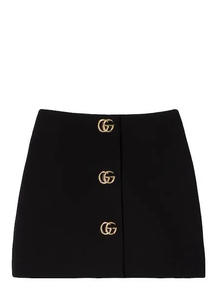 Gucci Crêpe Wool Skirt With Double G Buttons - Black