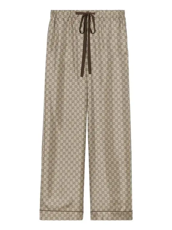 Gucci Printed Silk Twill Leisure Pants - Beige