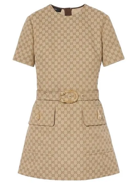 Gucci Gg Cotton Canvas Jacquard Dress - Beige