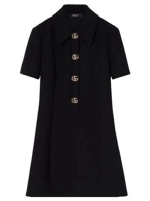 Gucci Crêpe Wool Dress With Double G Button - Black
