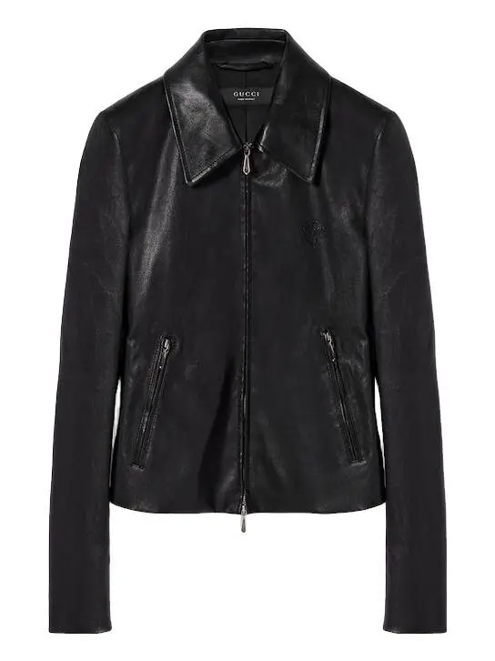 Gucci Bonded Leather Jacket With Stretch Fabric - Black