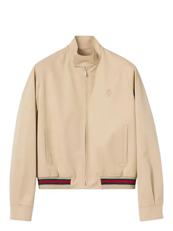 Gucci Cotton Twill Zip Jacket With Web Knit - Beige