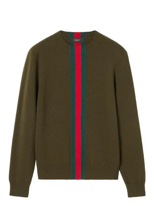 Gucci Fine Knit Wool Sweater With Web Intarsia - Green