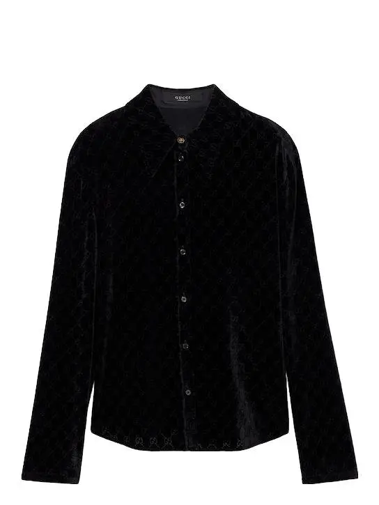 Gucci Gg Stretch Devoré Velvet Shirt - Black