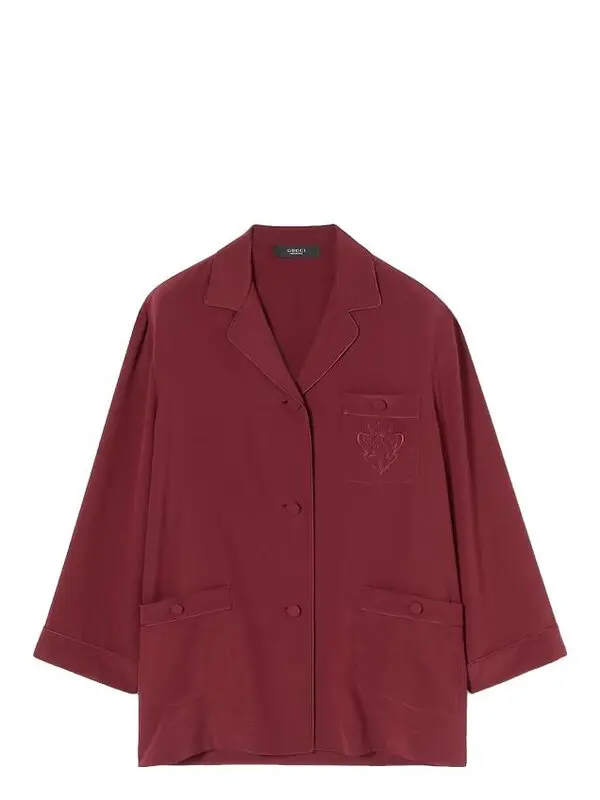 Gucci Silk Crêpe De Chine Shirt With Embroidery - Bordeaux