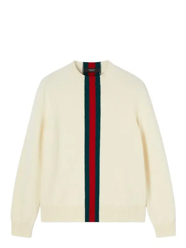 Gucci Knit Wool Sweater With Web Intarsia - White