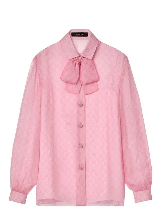 Gucci Printed Silk Chiffon Shirt - Pink
