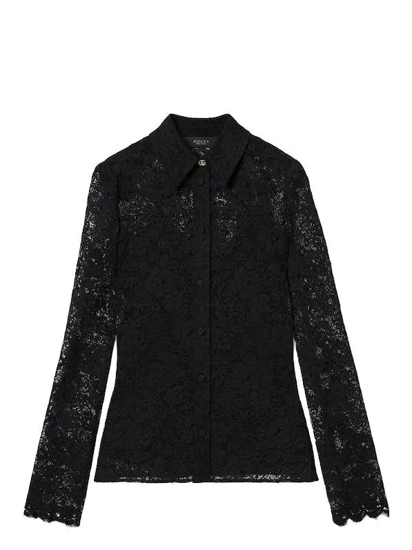 Gucci Gg Flower Stretch Lace Shirt - Black
