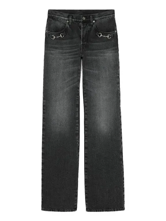 Gucci Cotton Denim Pants With Horsebit - Black
