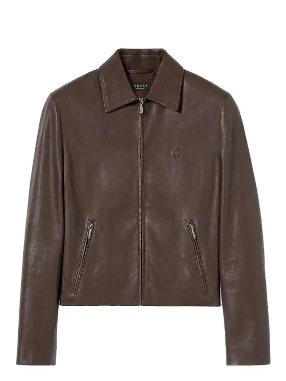 Gucci Washed Stretch Nappa Leather Jacket - Brown