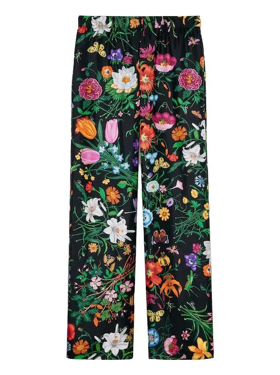 Gucci Printed Silk Twill Pants - Black