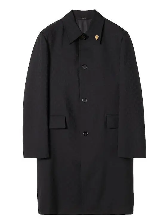 Gucci Gg Wool Coat With Detachable Crest Brooch - Black