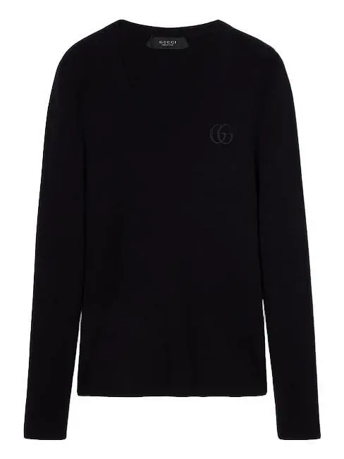 Gucci Fine Cashmere Silk Top With Embroidery - Black