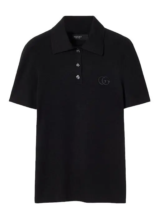 Gucci Cashmere Silk Polo Shirt With Embroidery - Black