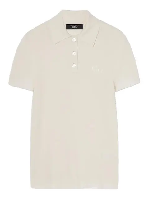 Gucci Cashmere Silk Polo Shirt With Double G Embroidery - White