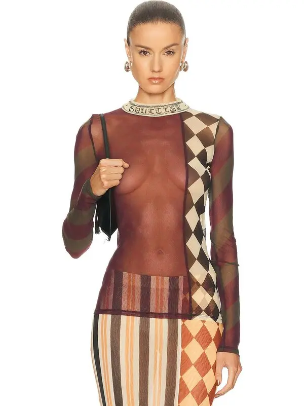 JEAN PAUL GAULTIER Mesh Patchwork Long Sleeve Top - Multicolor