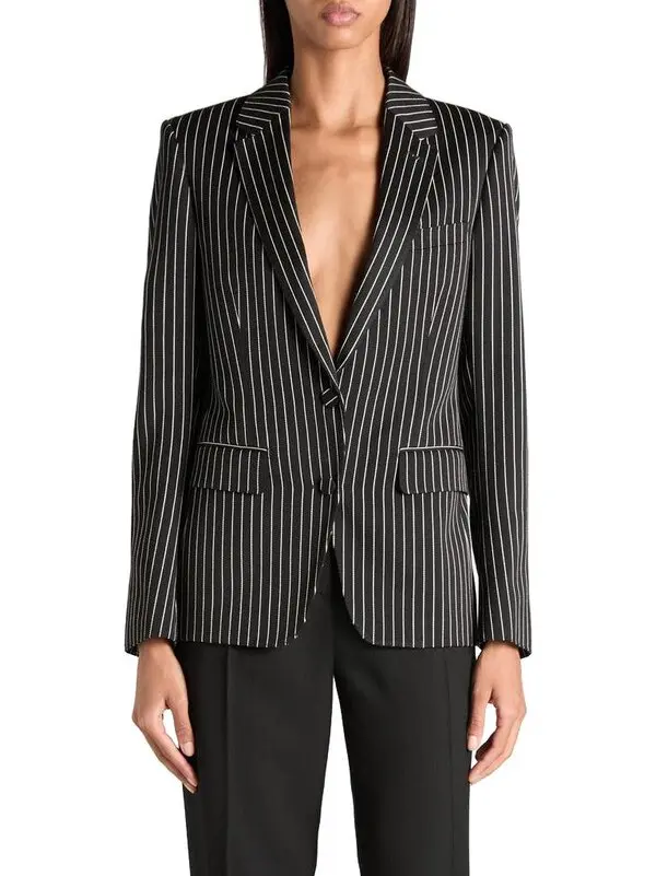 TOM FORD Pinstripe Wool Blend Barathea Jacket - Black/ecru
