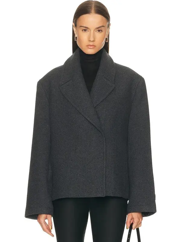 EAVES Oak Manteco Wool Cropped Pea Coat - Dark Grey