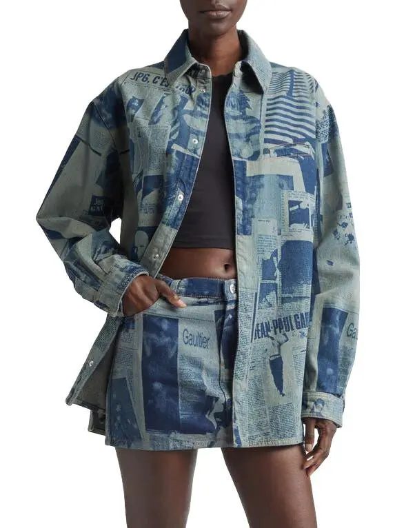 Jean Paul Gaultier Newspaper Print Denim Shirt - Indigo/beige