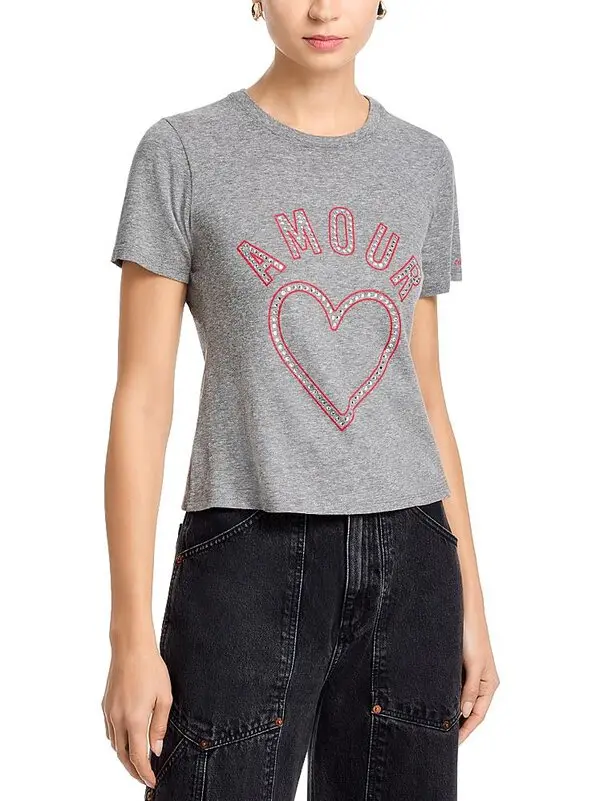 Cinq À Sept Crystal Amour Heart Shrunken Tee - Heather Grey/bisou