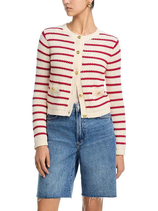 Aqua Striped Cotton Cardigan - White/red