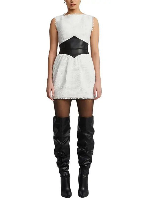 Bcbgmaxazria Leather Tweed Dress - Black/white