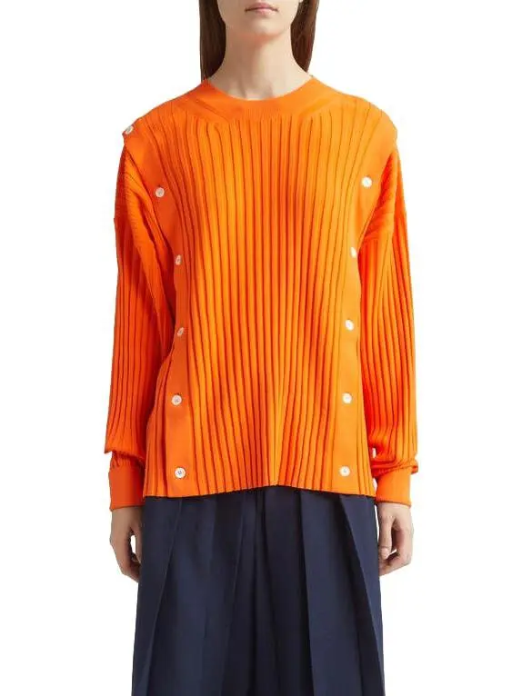SETCHU Ribbed Crewneck Sweater With Button Detailing - Sunrise Orange
